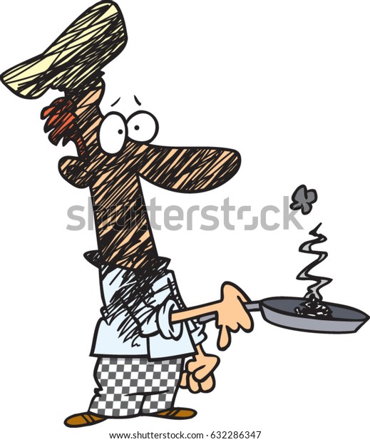 cartoon chef that has burned his food and himself