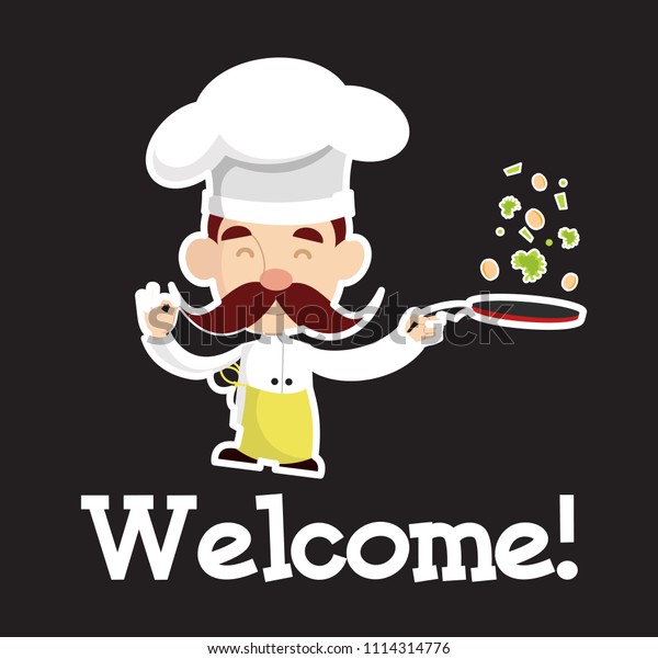 Cartoon Chef Welcome Logo Flat Vector Stock Vector (Royalty Free ...