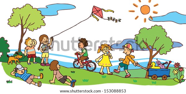 Vector de stock (libre de regalías) sobre Caricatura Niños pasando un ...