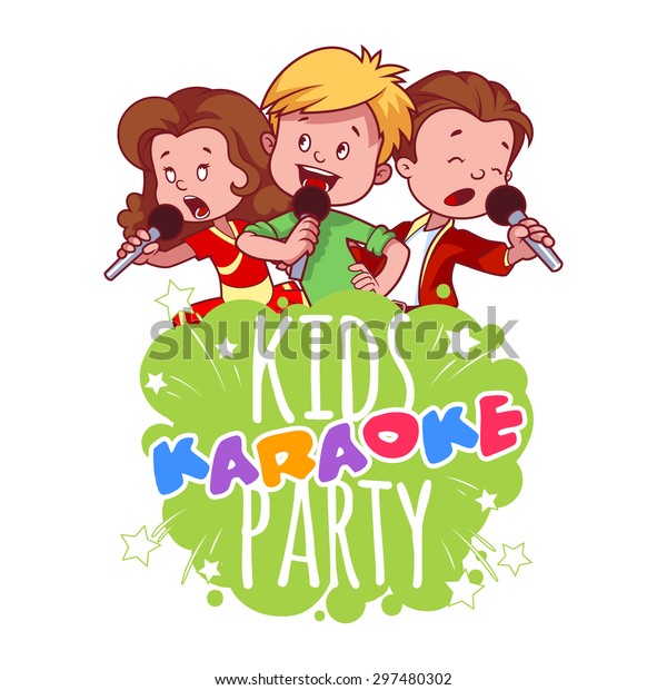 Cartoon Children Sing Microphone Logo Template 库存矢量图（免版税）297480302