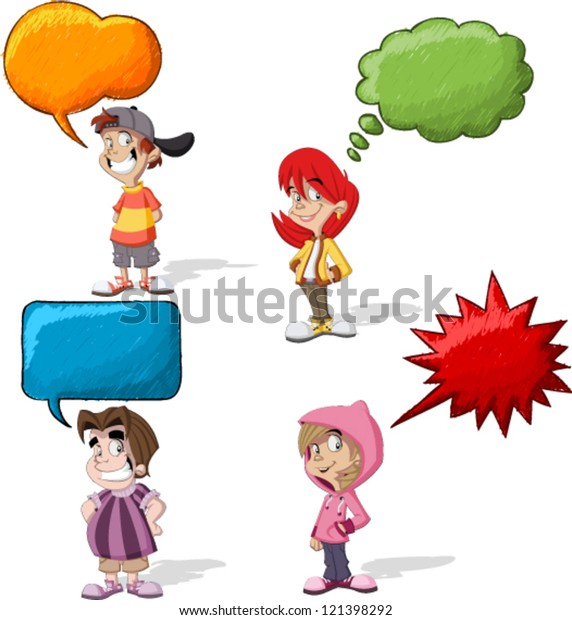 Cartoon Children Talking Speech Balloon Stock Vector (Royalty Free ...