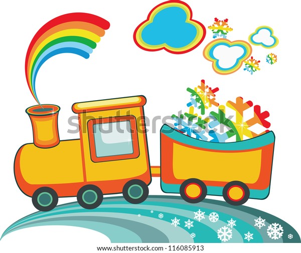Cartoon Christmas Train Rainbow Snowvector Stock Vector (Royalty Free ...