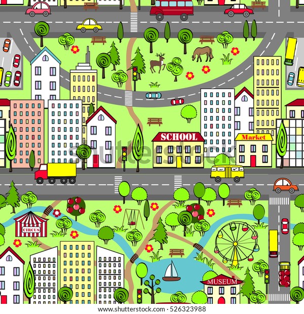 Cartoon City Vector Landscape Kids Cards Stock Vector (Royalty Free ...
