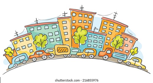 Cartoon Cityscape Stock Vector (Royalty Free) 216855976 | Shutterstock
