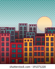 Cartoon Cityscape Sunset Stock Vector (Royalty Free) 191371220 ...