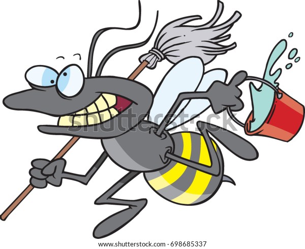 Cartoon Cleaning Bee Mop Pail Water Stock Vector (Royalty Free ...