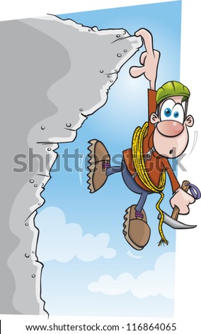 Cartoon Climber Trouble Hanging Cliff Stock Vector (Royalty Free ...
