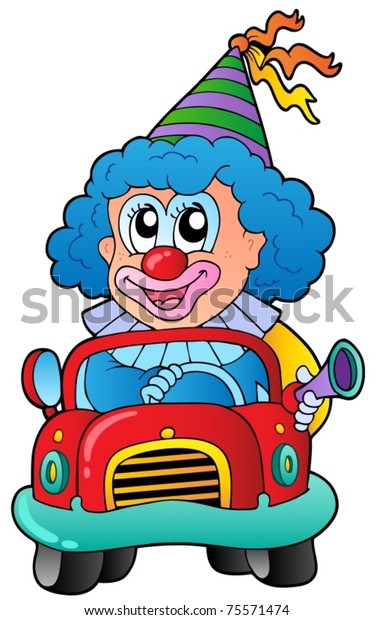 Cartoon Clown Driving Car Vector Illustration Stock Vector (Royalty ...