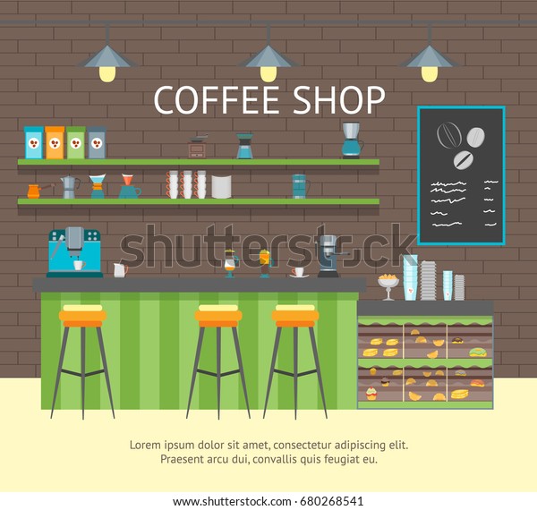 Cartoon Coffee Shop Design Interior Cafe Stock Vector (Royalty Free ...