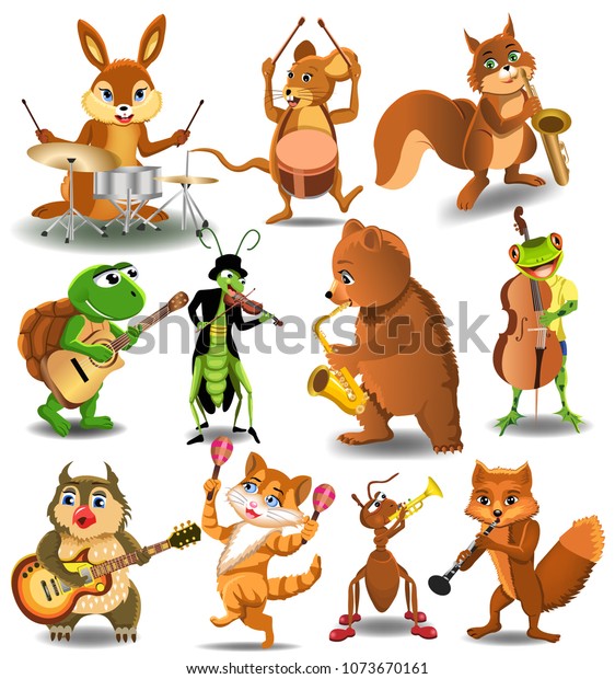 Cartoon Collection Wild Animals Playing Instruments Stock Vector ...