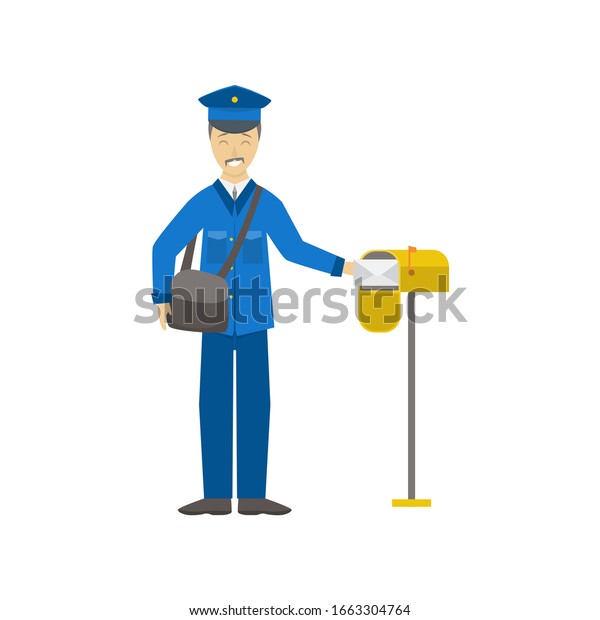 Cartoon Color Postman Male Character Person Stock Vector (Royalty Free ...