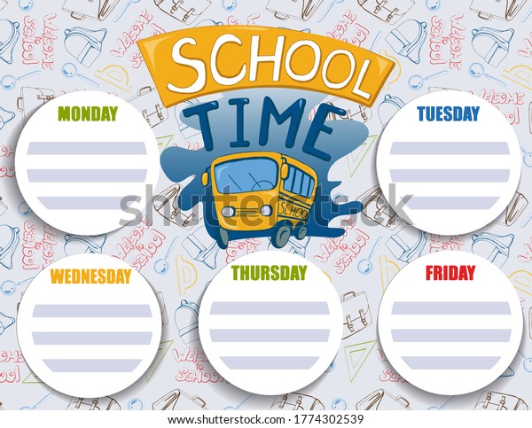 Cartoon Color School Timetable Vector Illustration Stock Vector ...
