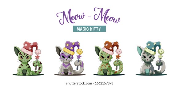 Cartoon Colorful Magic Kitten Vector Set Stock Vector (Royalty Free ...