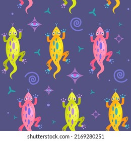 Cartoon Colorful Pattern Cute Lizards Stock Vector (Royalty Free ...