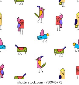 Cartoon Colorful Rectangular Birds Seamless Color Stock Vector (Royalty ...