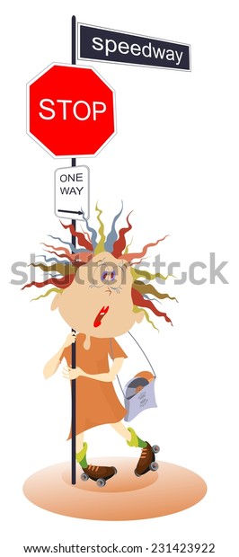 Cartoon Comic Girl On Roller Skates Stock Vector (Royalty Free ...