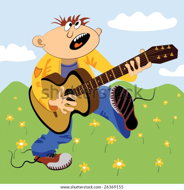 Cartoon Comic Personage Playing Guitar Singing Stock Vector (Royalty ...