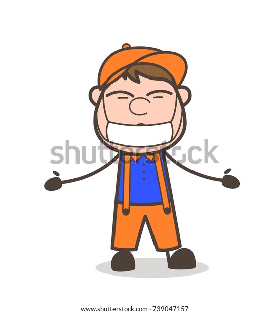 Cartoon Construction Worker Face Medical Mask Stock Vector (Royalty ...