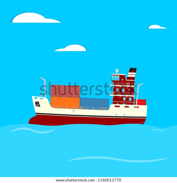 Cartoon Container Ship On Blue Square Stock Vector (Royalty Free ...