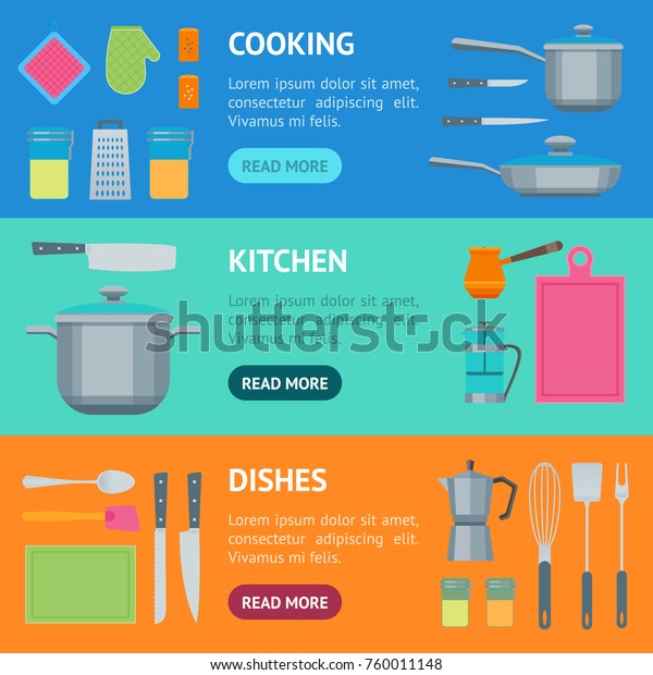 Cartoon Cookware Banner Horizontal Set Home Stock Vector (Royalty Free ...