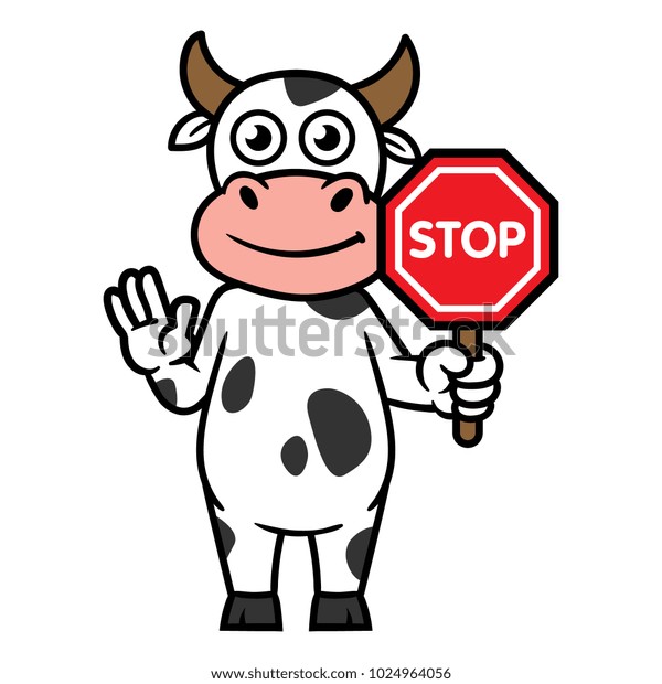 Cartoon Cow Character Holding Stop Sign 库存矢量图（免版税）1024964056 | Shutterstock