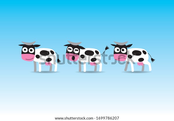 Cartoon Cow Different Positions Neutral Positive Stock Vector (Royalty ...