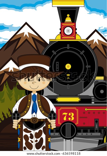 Cartoon Cowboy Steam Train Stock Vector (Royalty Free) 636598118 ...