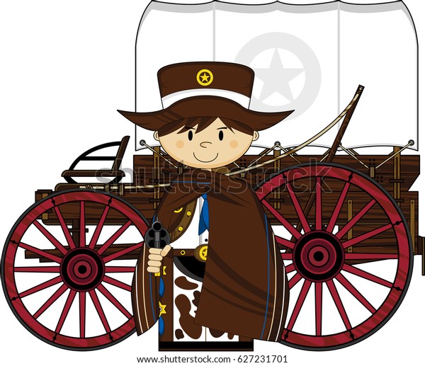 Cartoon Cowboy Wagon Stock Vector (Royalty Free) 627231701