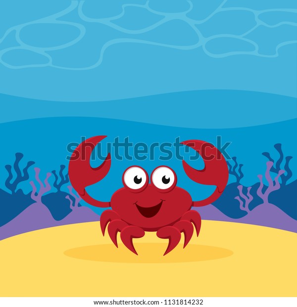 Cartoon Crab On Sand Under Sea Stock Vector (Royalty Free) 1131814232