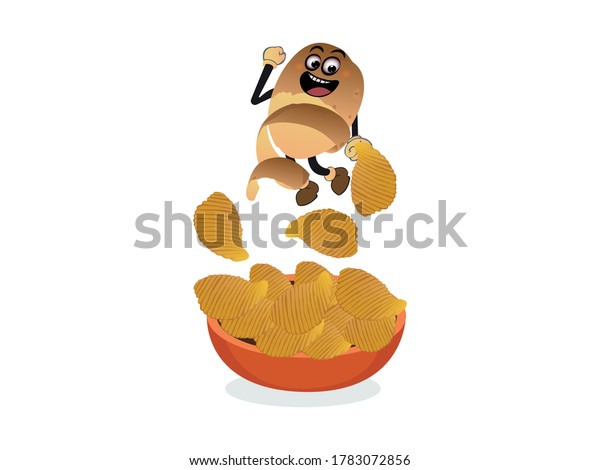 Cartoon Crispy Potato Chips Character Bowl Stock Vector (Royalty Free ...