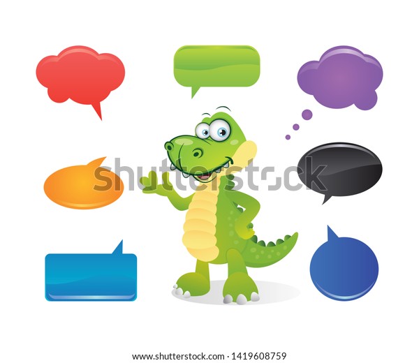 Cartoon Crocodile Talking Speech Bubbles Stock Vector (Royalty Free ...