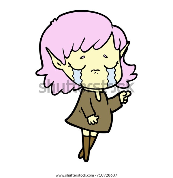 Cartoon Crying Elf Girl Stock Vector (Royalty Free) 710928637 ...