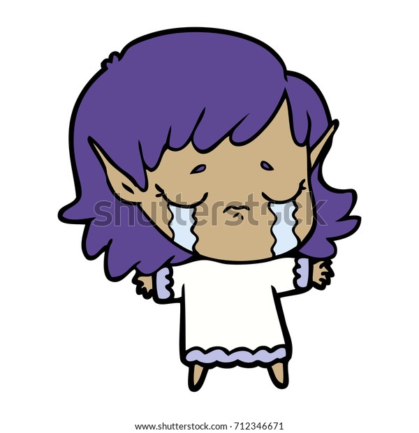 Cartoon Crying Elf Girl Stock Vector (Royalty Free) 712346671