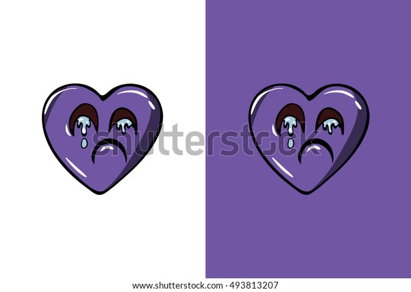 Cartoon Crying Emoji Heart Shape Purple Stock Vector (Royalty Free ...