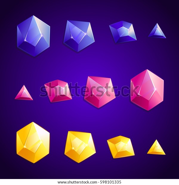 Cartoon Crystals Set Various Shapes Pink Stock Vector (Royalty Free ...