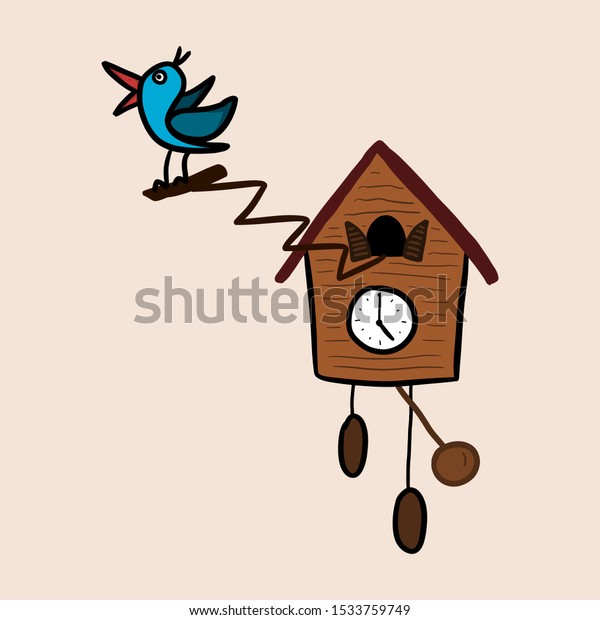 Cartoon Cuckoo Clock Hand Drawn Funny Stock Vector (Royalty Free ...