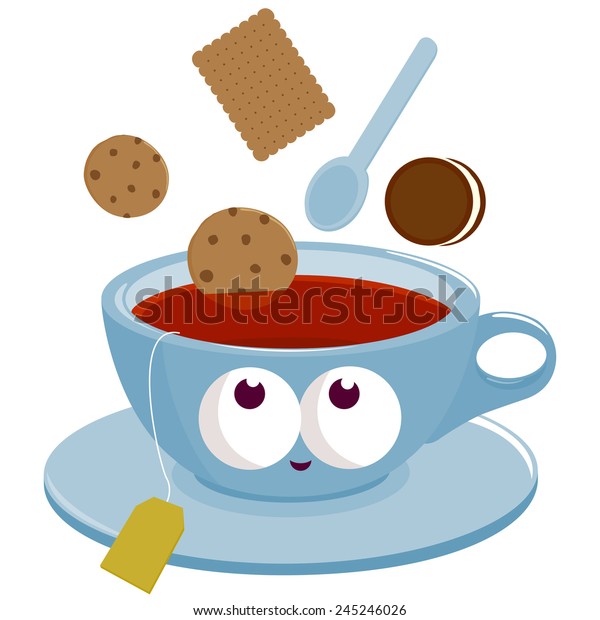 Cartoon Cup Tea Spoon Biscuits Cookies Stock Vector (Royalty Free ...