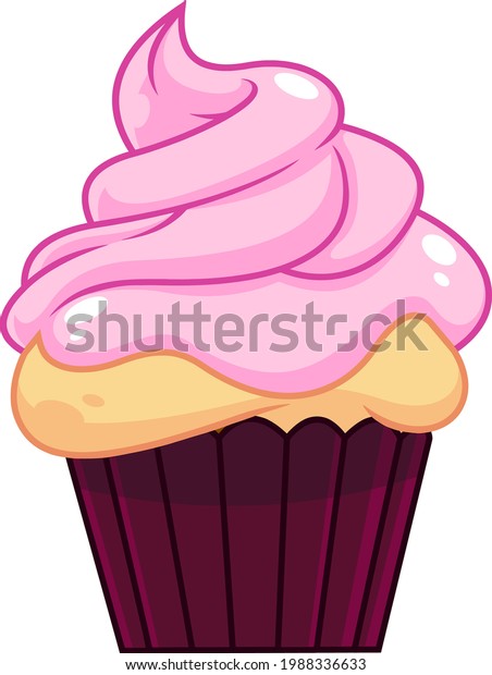 Cartoon Cupcake Pink Cream Vector Hand Stock Vector (Royalty Free ...