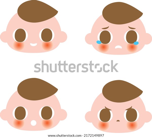 Cartoon Cute Baby Faces Different Emotions: เวกเตอร์สต็อก (ปลอดค่า ...
