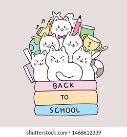 Cartoon Cute Back School Cat Reading Stock Vector (Royalty Free ...
