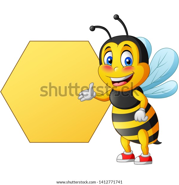 Cartoon Cute Bee Pointing Signboard Vector Stock Vector (Royalty Free ...
