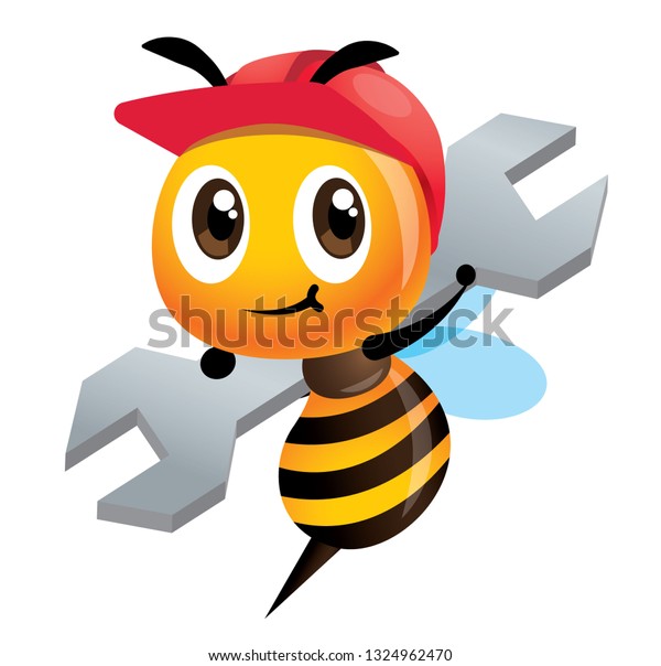Cartoon Cute Bee Wearing Red Safety Stock Vector (Royalty Free) 1324962470