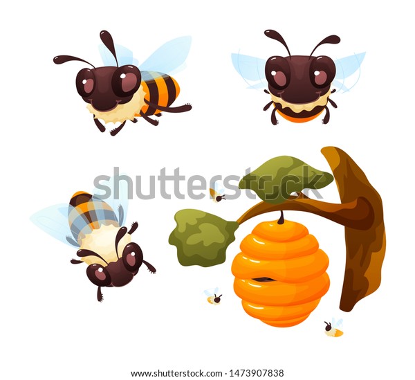Cartoon Cute Bees Character Set Cute Stock Vector (Royalty Free ...