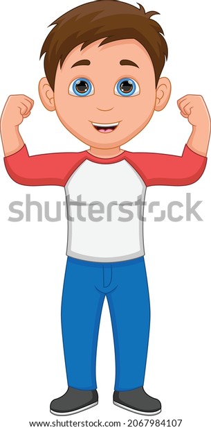 Cartoon Cute Boy Muscle Pose On Stock Vector (Royalty Free) 2067984107 ...