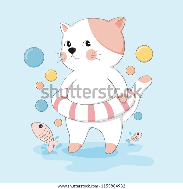 구명정이 달린 귀여운 고양이 만화에서는 동물 스톡 벡터(로열티 프리) 1155884932 | Shutterstock