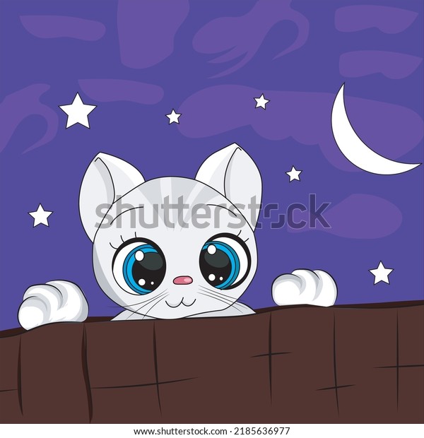 Cartoon Cute Cat Star On Moon Stock Vector (Royalty Free) 2185636977 ...