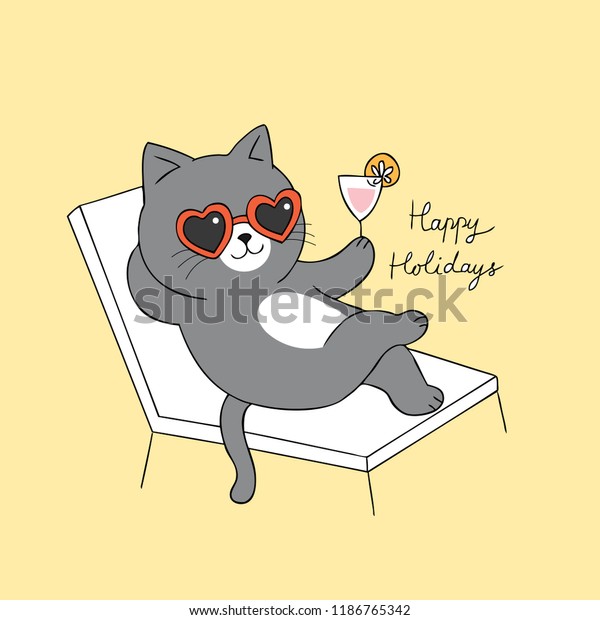 Cartoon Cute Cat Sunbathe Vector: เวกเตอร์สต็อก (ปลอดค่าลิขสิทธิ์ ...