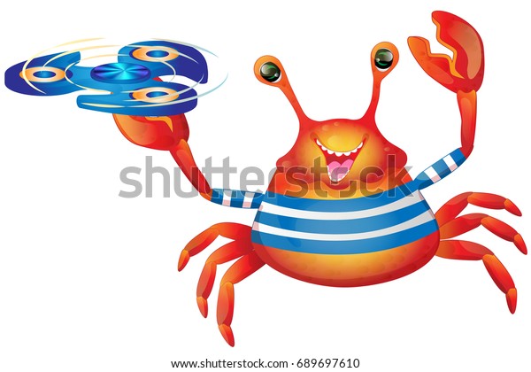Cartoon Cute Cheerful Crab Playing Spinner Stock Vector (Royalty Free ...