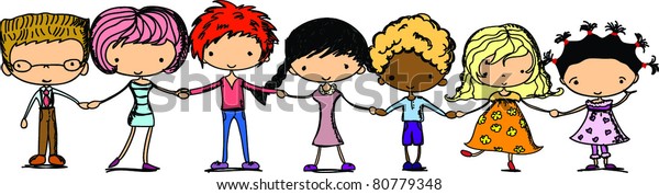 Cartoon Cute Children Holding Hands 스톡 벡터(로열티 프리) 80779348 | Shutterstock