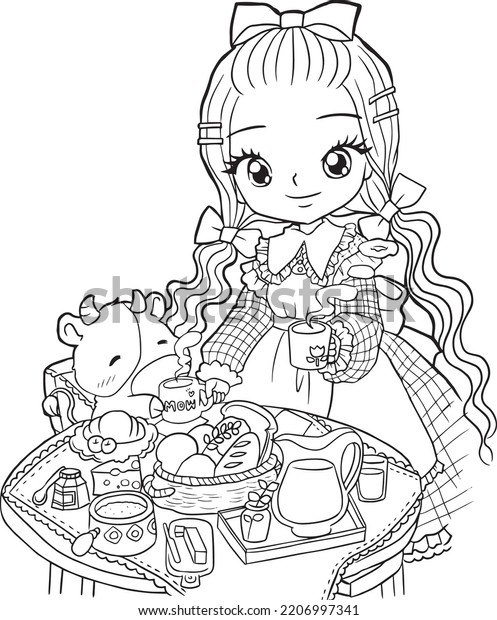 Cartoon Cute Doodle Coloring Page Kawaii Stock Vector (Royalty Free ...